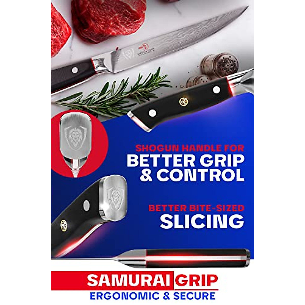 DALSTRONG Steak Knives Set - 5 inch - Shogun Series ELITE - Damascus - Japanese AUS-10V Super Steel - 4 Piece - Razor Sharp Fillet Knives - Table Set - Razor Sharp Kitchen Knife Set - Sheaths Included