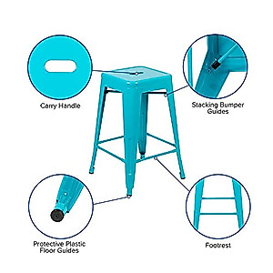 Flash Furniture 24" High Metal Counter-Height, Indoor Bar Stool in Teal - Stackable, Pack of 4