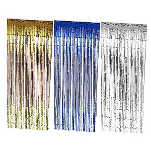 jojofuny 3pcs Rain Curtain Background Wall Gold Decorations Blue Streamers Silver Fringe Curtain Tassel Curtains Party Tassel Curtain Party Backdrops Backdrop for Birthday Party Thicken