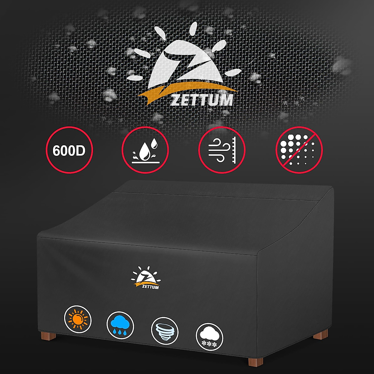 Zettum Patio Loveseat Cover 60 Inch - 600D Outdoor Couch Cover Furniture Sofa Cover Waterproof Heavy Duty, 2-Seater Bench Cover for Outside Sofa, Loveseat, Couch, Bench and Glider - 60 x 36 x 33 Inch