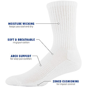 Gildan Men's Active Cotton Crew Socks, 10-Pairs, White, Shoe Size: 6-12