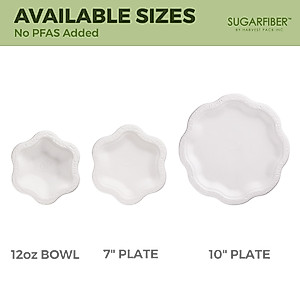 [50 COUNT]12 oz Disposable Floral White Paper Bowls - Acanthus Collection Natural Sugarcane Bamboo Fibers Bagasse Eco Friendly Environmental Plastic ice cream Bowl Elegant Alternative
