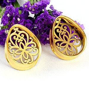 Casvort 2 PCS Stainless Steel Gold Double Flared 9/16'' Teardrop Ear Plugs Tunnels Gauges Stretcher Piercings Body Jewelry