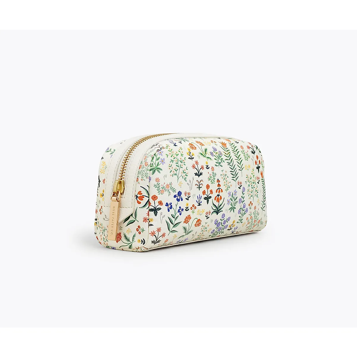 RIFLE PAPER CO. Small Cosmetic Pouch | Store Small Accessories, Gold Zipper, Printed In Full Color With Stylized Pattern & Foil Stamped Logo, Wipe Clean (7" L × 4.25" W × 2.5" H), Menagerie