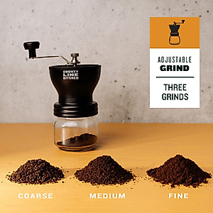 County Line Kitchen, Manual Coffee Grinder with Ceramic Burr, Adjustable Coarseness, Hand Coffee Bean Grinder, Two Glass Jars 250ml each with Metal Lids