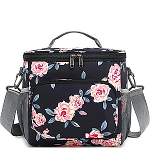 TOPERIN Lunch Box Insulated Lunch Bag for Women Lunch Tote Bag Floral Black 1