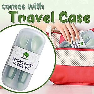 Mars Baby Silicone Baby Spoons Set for Self-Feeding - Bendable Learning Utensils for Toddlers - Perfect for Introducing Solids - With Travel Case - Green