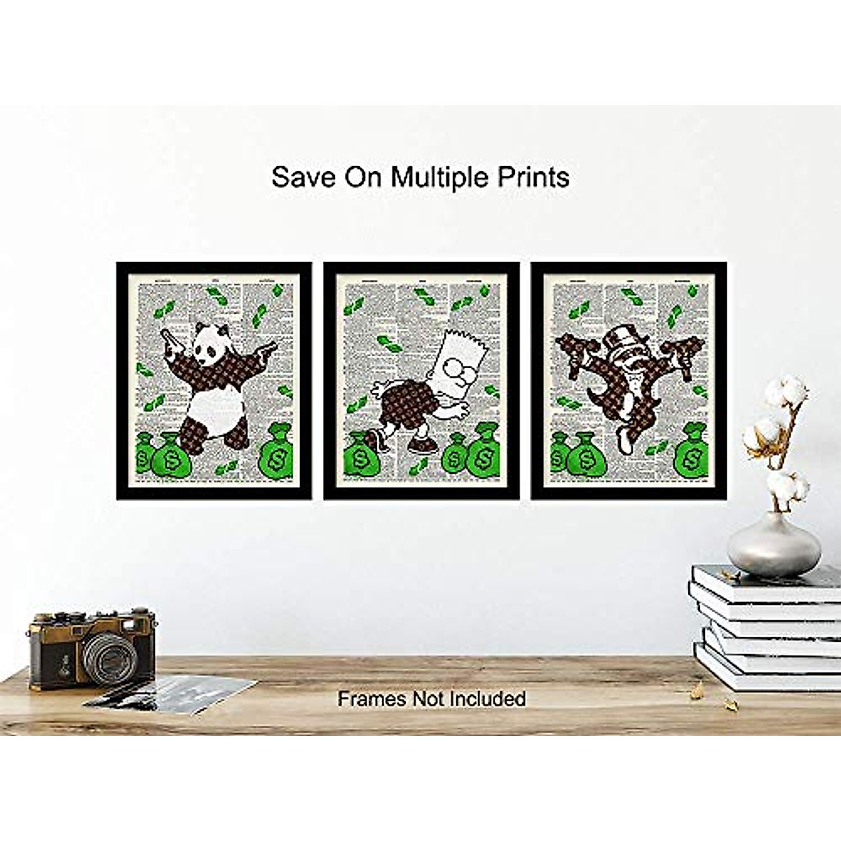 Bart Simpson Poster - 8x10 Set - Banksy Wall Art - Graffiti Wall Art of Louis Vuitton - LV Wall Decor - Money Decorations Wall Decor - Urban Wall Decor - Funny Street Art Mural for Alec Monopoly Fans