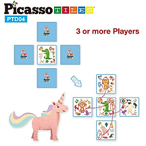 PicassoTiles 56 PCs Animal Speed Matching Game, Match Identical Pairs of Animals as Fast as Possible, Educational Puzzle Family Activity Board Games with Portable Storage Box for Boys & Girls Ages 3+