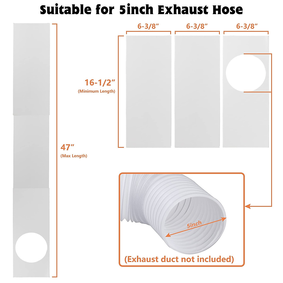 GCGOODS Portable Air Conditioner Window Seal Plates Kit for 5 Inch Diameter Exhaust Hose, 3 Adjustable Mobile AC Window Kit with Plastic Guard Up to 47", Universal Sealing Panels for Sliding Windows