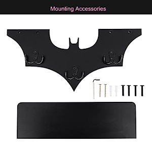 WK&YOHFY Bat Shelf Gothic Home Decor Floating Shelves-Gothic Shelves for Oddities and Curiosities-Bat Decor Spooky Hanging Shelf with 3 Double Hooks