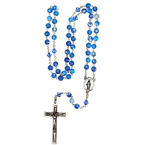 Gemstone Catholic Prayer Rosary - Includes "How to Pray the Rosary", Rosary Pouch and Gemstone meaning (Blue Agate - Silver)