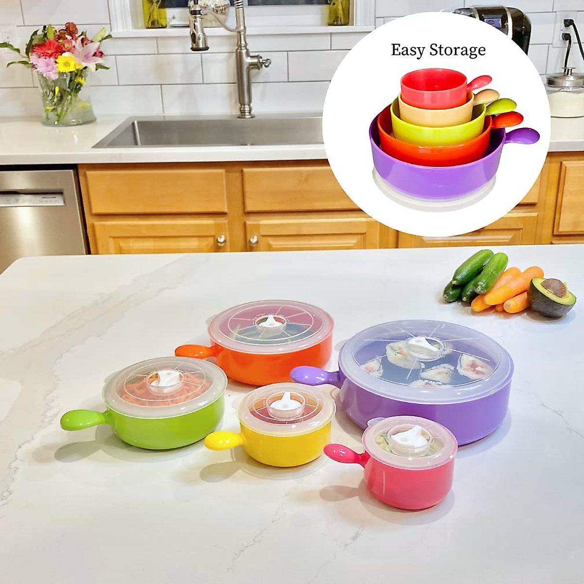Evelots Set of 5 Microwave/Freezer Bowls-With Lids-Food Container-BPA Free Plastic