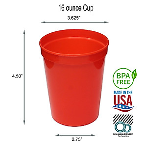 Rolling Sands 16 oz. Reusable Plastic Stadium Cups, 8 Pack, Made in USA, BPA-Free Dishwasher Safe Tumblers, Rainbow