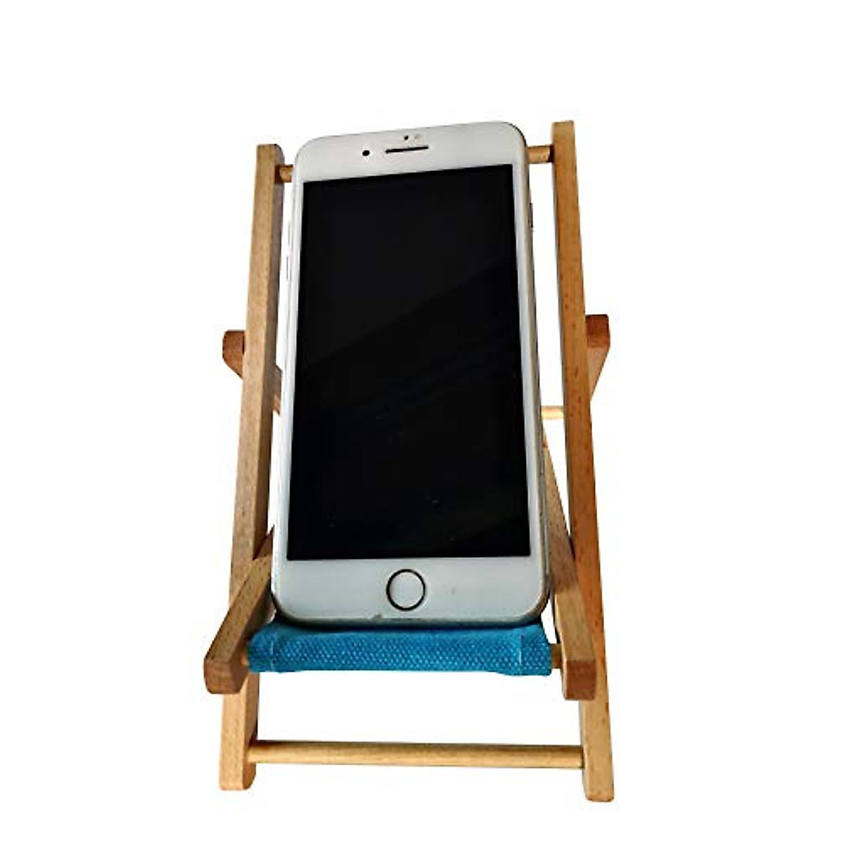 Hanpo Cell Phone Holder Wood & Canvas Beach Deck Chair - Desk Stand for Smart Phone 5.5 Inches (Light Brown) (Turquoise)