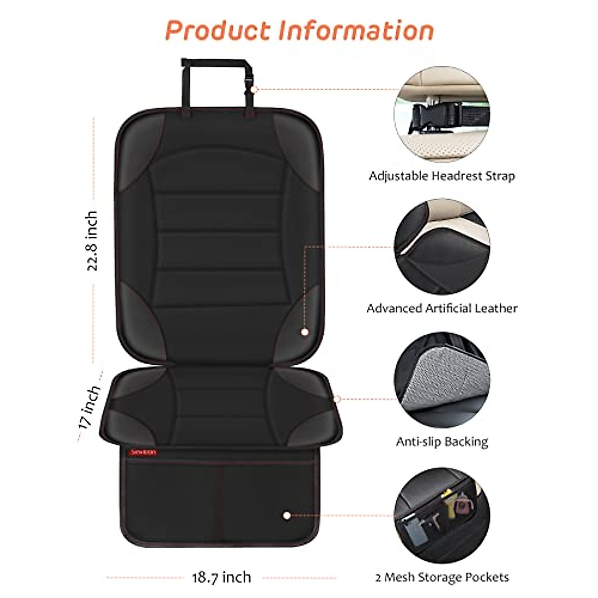 Sinvitron Car Seat Protector, 2Pack Seats Protector with Leather and Fabric Padding, Non-Slip Backing with Mesh Pockets, Waterproof seat Protectors for Vehicles Baby Pets