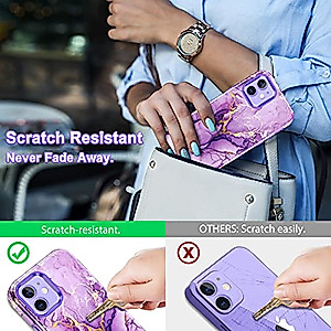 Lamcase for iPhone 12 and iPhone 12 Pro Case 6.1 Inch, Heavy Duty Hard PC Soft Rubber [Stylish Glossy Marble] Full Body Three Layer Shockproof Drop Protection Cover, Purple Marble