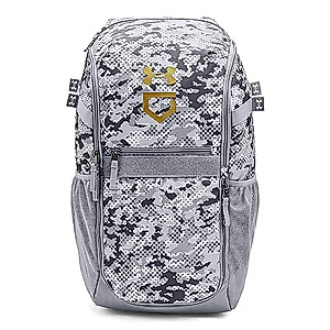 Under Armour Unisex-Adult Utility Baseball Backpack Print, (036) Steel / / Metallic Gold, One Size Fits All