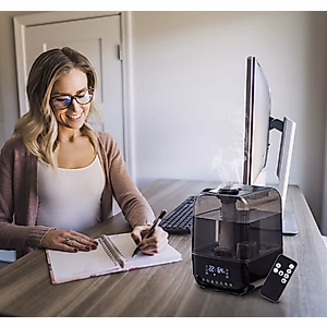 HemingWeigh Ultrasonic Mist Air Humidifier with Remote Control and Filter, Gray and Black, 1.2 Gallon