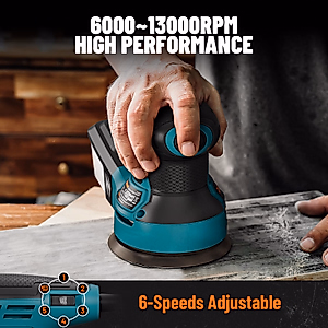 DOVAMAN ROS01A Orbital Sander, 3A Random Orbit Sander, 6 Variable Speeds, Up to 13000 rpm, 12pcs Sandpapers, 5in Sanding Pad, Dust Collection, Electric Sander Perfect for Woodworking