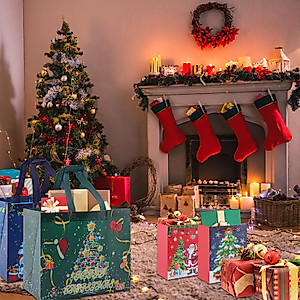 Tsungup 18 Pack Christmas Gift Bags Assorted Sizes,Large Non-Woven Christmas Tote Bags Christmas Reusable Gift Bags with Handles - Large Xmas Gift Bags