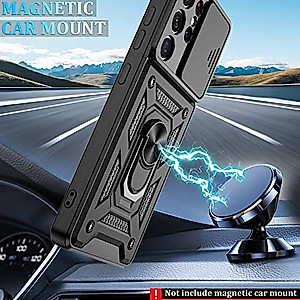 Compatible with Samsung Galaxy S21 Ultra case,S21 Ultra Case with HD Screen Protector with Slide Camera Cover, 360°Rotation Ring Kickstand [Military Grade] Case for Galaxy S21 Ultra,Black