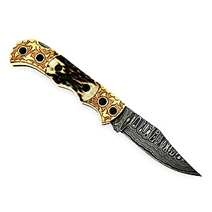 Back Lock Handmade Folding knife Pocket knife Damascus Steel Blade Back Lock Stag Horn Handle Leather Sheath BW-5160