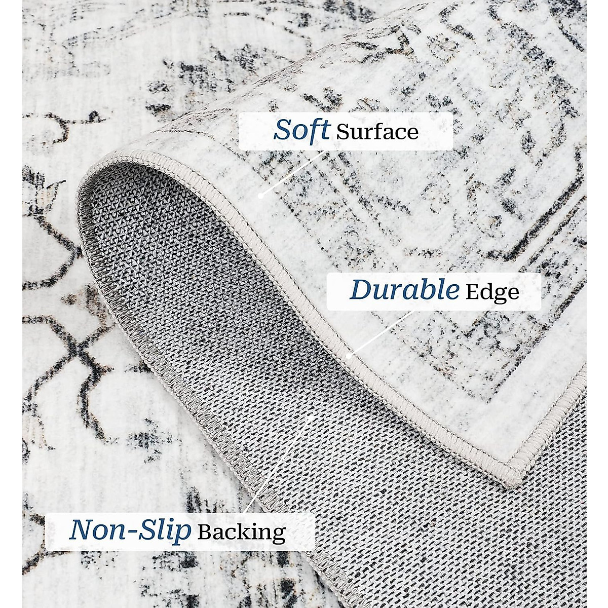 xilixili 8x10 Area Rugs for Living Room - Stain Resistant Anti-Slip Backing Washable Rug,Rugs for Bedroom,Dining Room,Vintage Printed Large Area Rug (Ivory/Gray,8'x10')