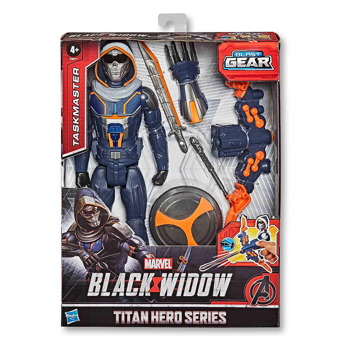 Marvel Black Widow Titan Hero Series Blast Gear Taskmaster Action Figure, 12-Inch Toy, with Launcher and Projectiles, Ages 4 and Up