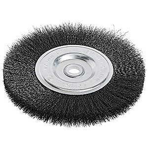 Forney 72747 Wire Bench Wheel Brush, Fine Crimped with 1/2-Inch and 5/8-Inch Arbor, 6-Inch-by-.008-Inch
