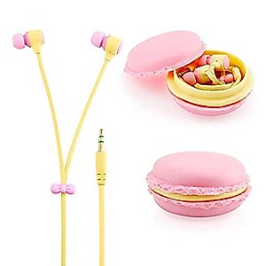 Amberetech Cute 3.5mm in Ear Earphones Earbuds Headset with Macaron Earphone Organizer Box Case for iPhone,for Samsung,for Mp3 iPod Pc Music (Pink)