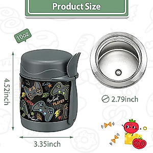 10oz Soup Thermo for Hot Food Kids,Lunch Thermo Kids Food Jar with Spoon Hot Insulated Food Containers,Leak Proof Stainless Steel Wide Mouth Lunch Food Thermo Jar for School(Black-Game Console)