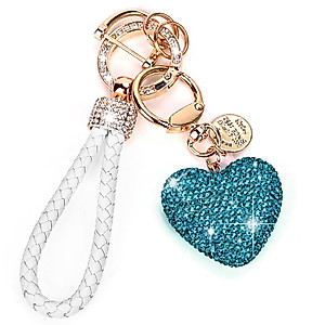 Car Keychain for Women with Rhinestone Heart Shape Bling Girl Cute Keychain for Christmas,Personalized Gift(A-Blue)