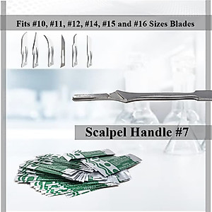 Scalpel Handle #7 Stainless Steel Knife, Blade Holder with Slim Long Handle Fits Blades No 10-16 for Precise Cutting, Student Educational-Use Biology Labs, DIY Crafts, Model Making, Repairs + More