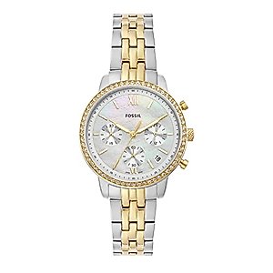 Fossil Women's Neutra Quartz Stainless Steel Chronograph Watch, Color: Gold/Silver (Model: ES5216)