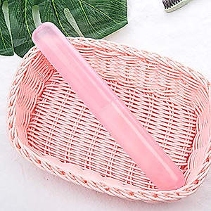 Mggsndi Portable Dustproof Toothbrush Holder Case Plastic Storage Box Bathroom Accessories Holder Set for Family and Business Travel and Daily Use at School and Outdoor Pink