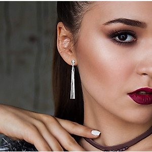 Savlano 925 Sterling Silver White Yellow & Rose Color Dangle Drop Tassel Threader Stud Women Earrings (White)