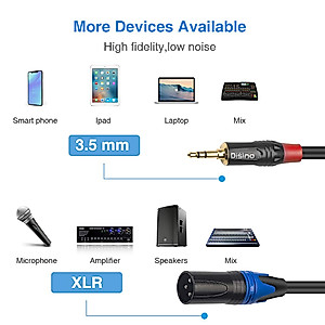 Disino 1/8 Inch to Dual XLR Male Y-Splitter Cable,Unbalanced 3.5mm Mini Jack TRS Stereo to Double Male XLR Adapter Interconnect Breakout Patch Cord - 6.6 Feet/2 Meters