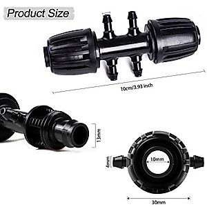 Kalolary 10PCS Barbed Tee 1/2 inch to 1/4 inch Irrigation Tube Anti-Drop Premiun Quality Fitting (fits 13mm ID/ 4mm ID), 16mm PE Pipe Lock Female Connector to 47 Pipe Variable Diameter Six-Way Adapter