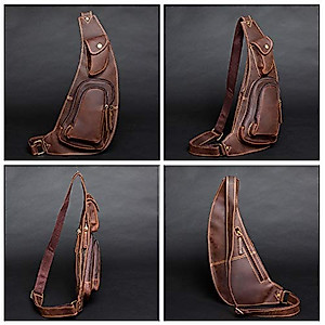 Leathario Men Leather Chest Bag Sling Bag Shoulder Bag Leather Crossbody Bag for Men