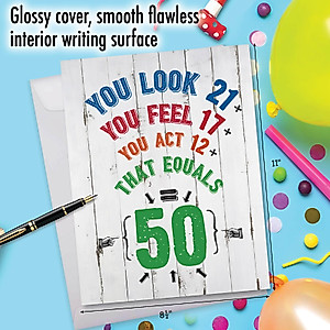 NobleWorks - 50th Big Funny Birthday Card (8.5 x 11 Inch) - Group Milestone Notecard for Year Old, Birthday Congrats from All of Us - Age Equation 50 J7195MBG-US