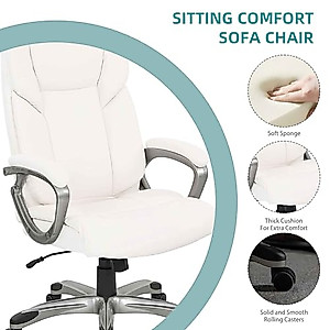 ICOMOCH Modern Soft Leather Ergonomic Executive Computer Office Boss Padding Armrest Swivel Desk Task Chair, Large, Offwhite