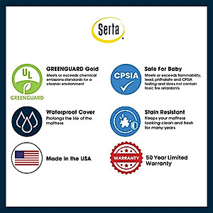 Delta Children Serta Tranquility Eco Firm 2-Stage 6" Premium Baby Crib Mattress & Toddler Mattress - Waterproof - GREENGUARD Gold Certified - 50 Year Warranty - Made in USA, 27.5x52x6 Inch, White (Pack of 1)