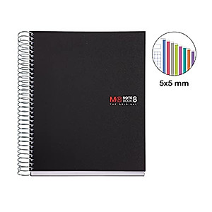Miquelrius Medium A5 8-Subject Spiral Notebook, Graph Pages, Black (6.5" x 8")