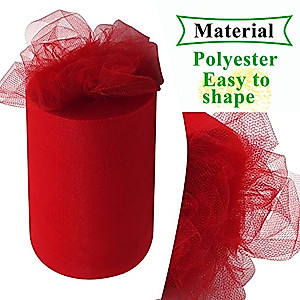 Red Tulle Fabric Rolls 6 Inch by 100 Yards (300 feet) Fabric Spool Tulle Ribbon for DIY Red Tutu Bow Baby Shower Birthday Party Wedding Decorations Christmas Craft Supplies
