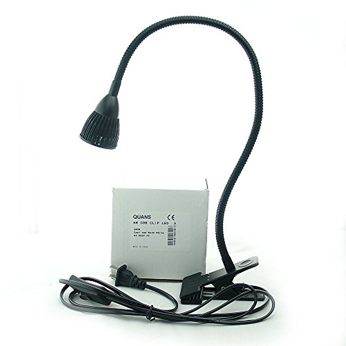 QUANS 5W 3 Colors LED COB Clip on Light Black 19.68 INCH 50 CM Tube Desk Flexible Table Bed Lamp Work Home Design Lighting 110V 220V 85-265VAC with US Plug Switch on Off 500LM (Black)