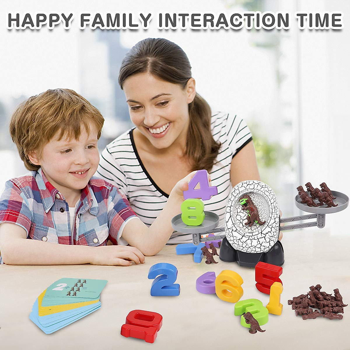 Nueplay 62PCS Balance Math Game, Kids Cartoon Dinosaur Toys STEM Educational Kindergarten Preschool Learning Counting Game for Boys & Girls, Ideal Chrismas Birthday Gift Toys for Children Toddlers