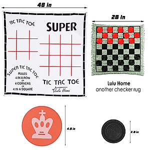 Lulu Home 4-in-1 Jumbo Chess Board Game, 4FT x 4FT Giant Tic Tac Toe Chess Checkers Game Mat & Pieces Portable with Bag, Classic Checkers Rug Game for Indoor Outdoor Family Fun