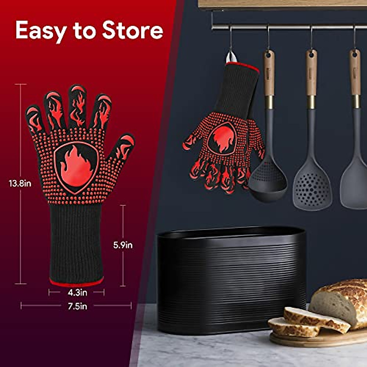 weeee BBQ Gloves, Heat Resistant Oven Mitts Grilling Gloves - 1472℉ Extreme Heat Resistant, Oven Gloves Silicone - Cooking Gloves for Grilling, BBQ, Baking, Welding (A Pair)