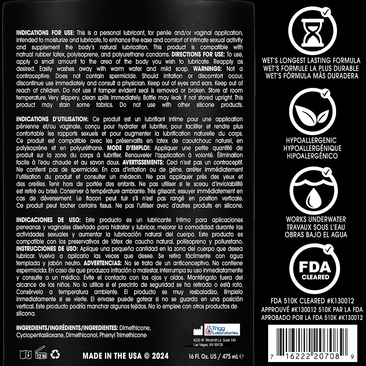 Wet Platinum Silicone-Based Personal Lubricant | Ultra Smooth, Super Slick, Hypoallergenic, Long-Lasting Performance, Waterproof Formula| Lube for Men, Women & Couples, 16 fl oz